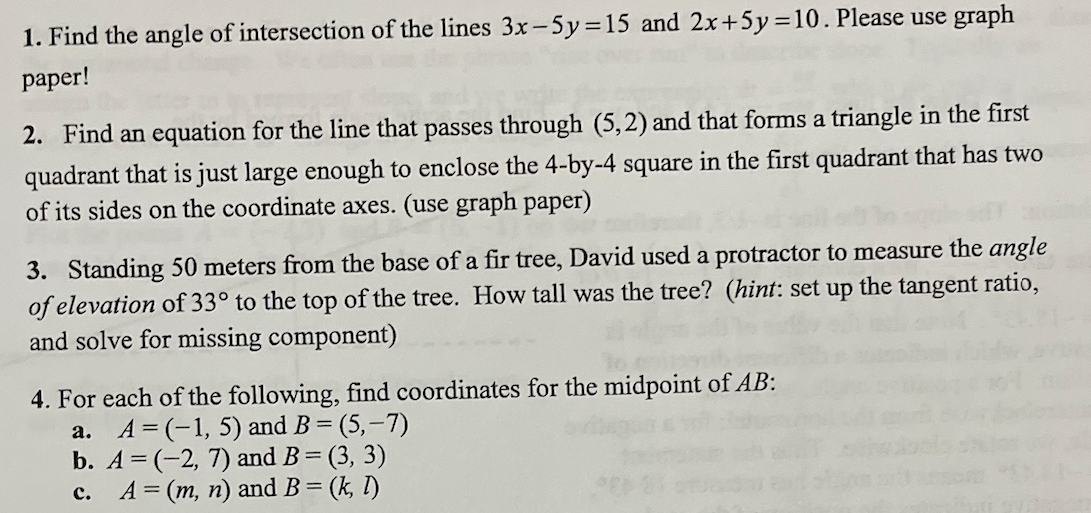 Solved find the angle of intersection of the lines 3x-5y=15 | Chegg.com
