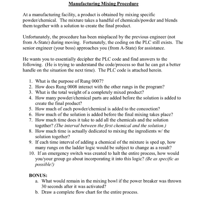 Solved Manufacturing Mixing Procedure At a manufacturing | Chegg.com