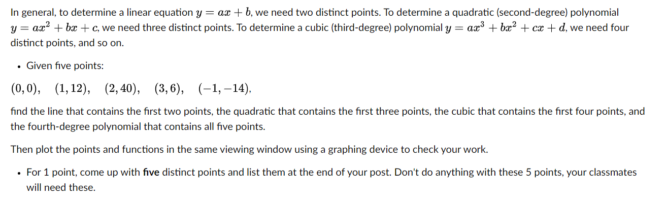 Solved In general, to determine a linear equation y=ax+b, we | Chegg.com