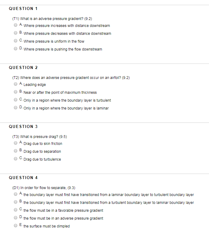 Solved QUESTION 1 (T1) What is an adverse pressure gradient? | Chegg.com