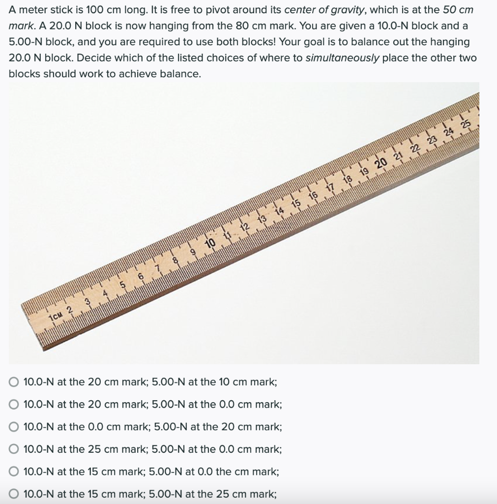 Solved A meter stick is 100 cm long. It is free to pivot | Chegg.com