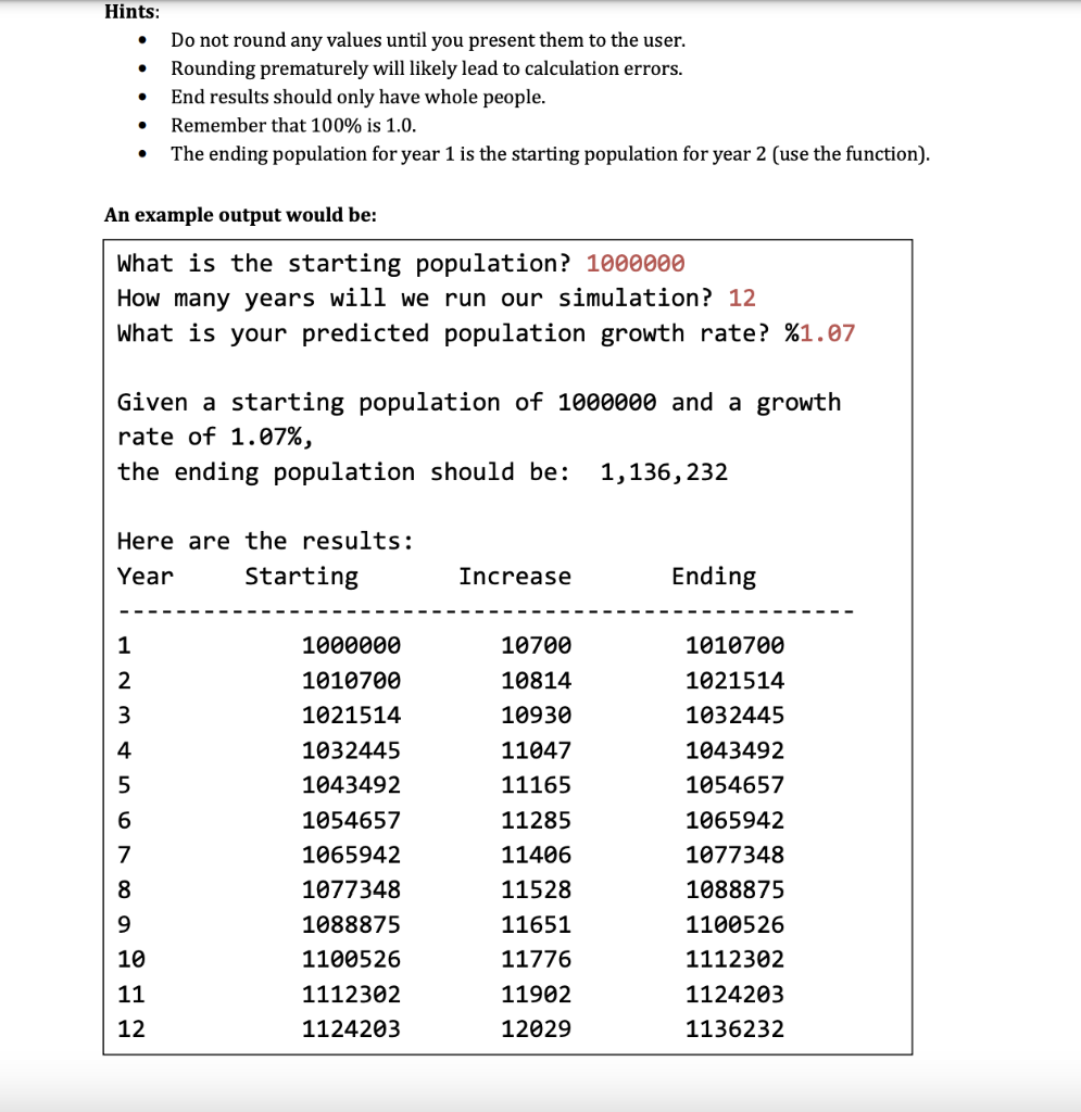 Solved Assignment 5: Population Calculator Application In | Chegg.com