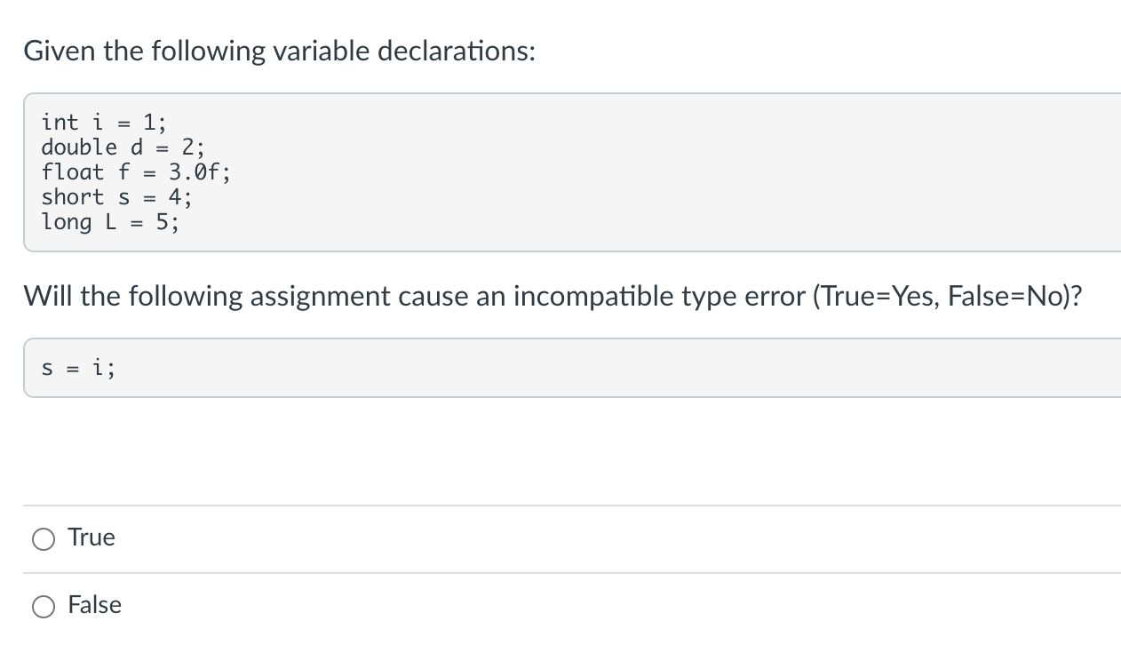 Solved Given the following variable declarations: int i = 1; | Chegg.com