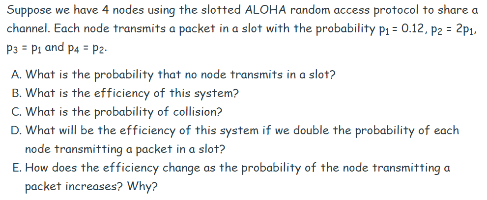 Solved Suppose we have 4 ﻿nodes using the slotted ALOHA | Chegg.com