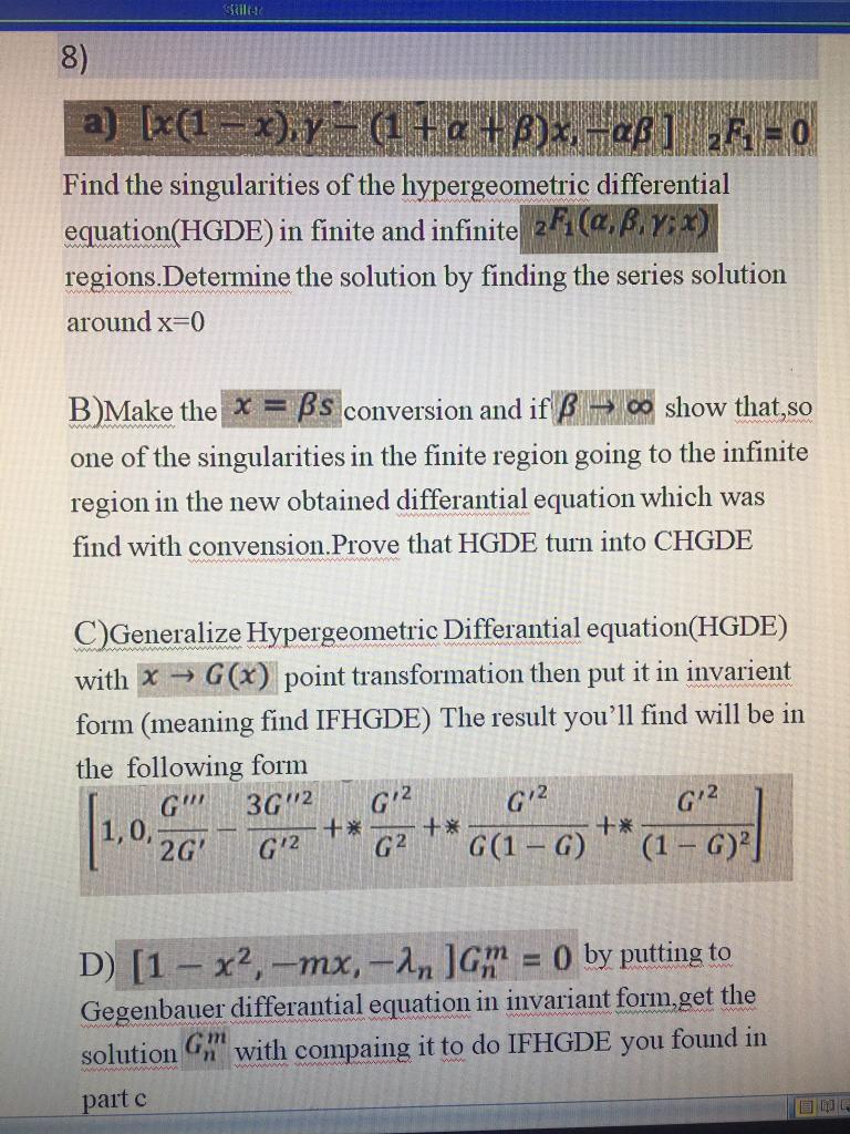 Solved Seile 8) a) [x(1 = x). Y - (1 +a+b)x-aß | 1=0 Find | Chegg.com