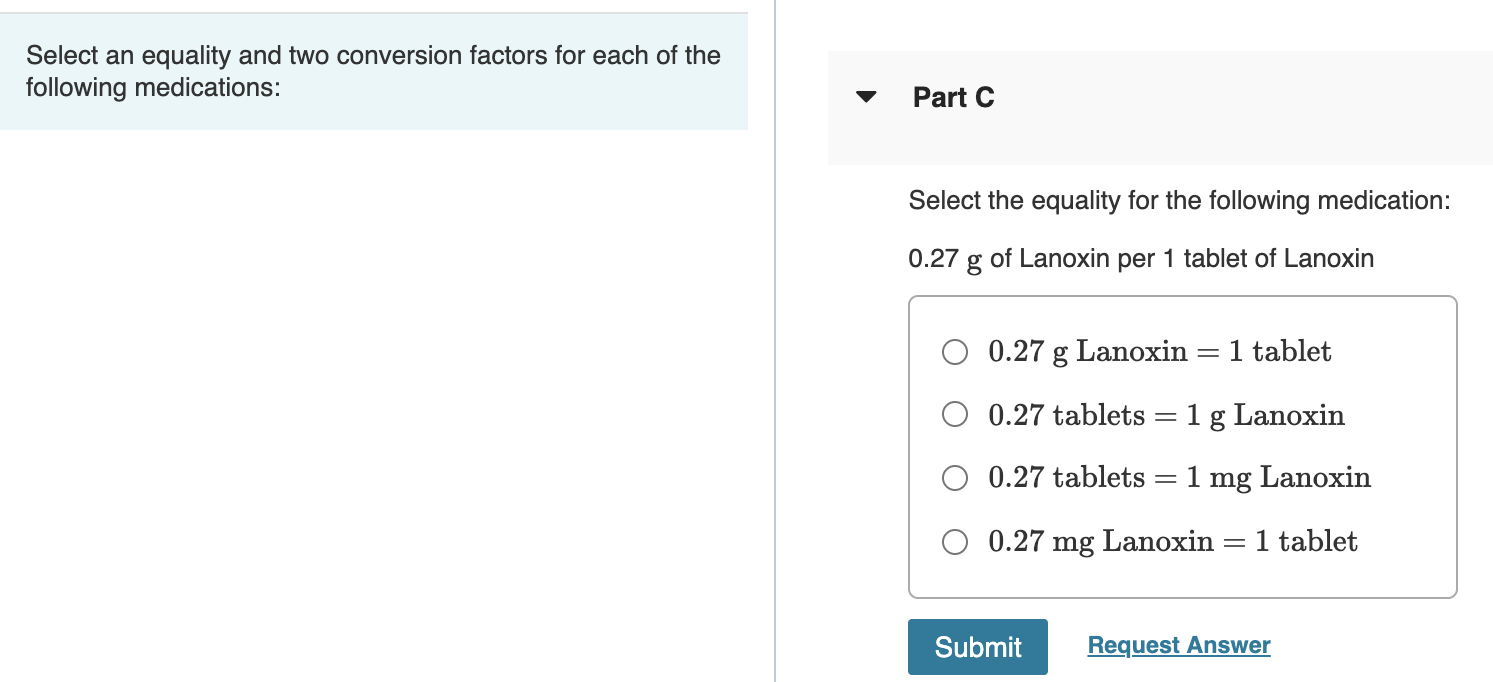 Solved Select an equality and two conversion factors for | Chegg.com