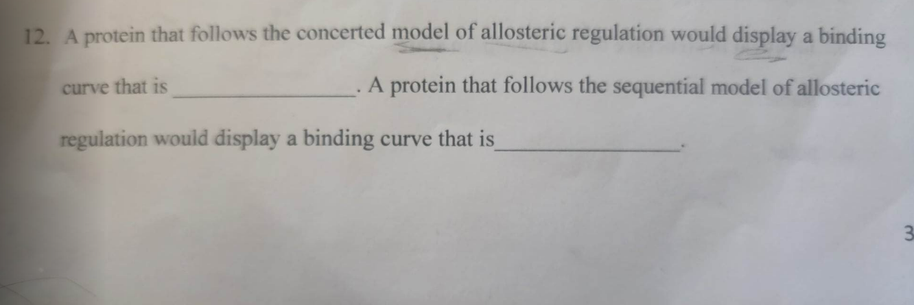 Solved 12. A protein that follows the concerted model of | Chegg.com