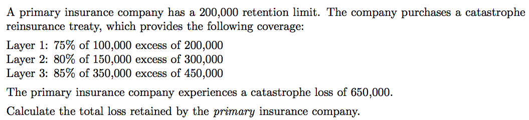 Solved A primary insurance company has a 200,000 retention | Chegg.com