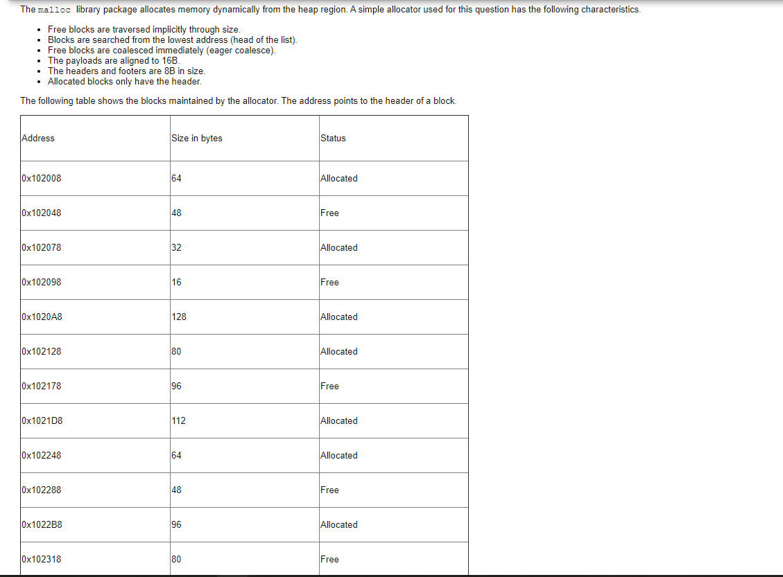 The malloc library package allocates memory | Chegg.com