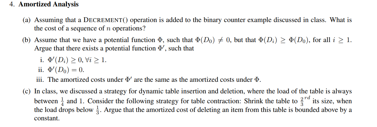 4. Amortized Analysis > (a) Assuming that a | Chegg.com