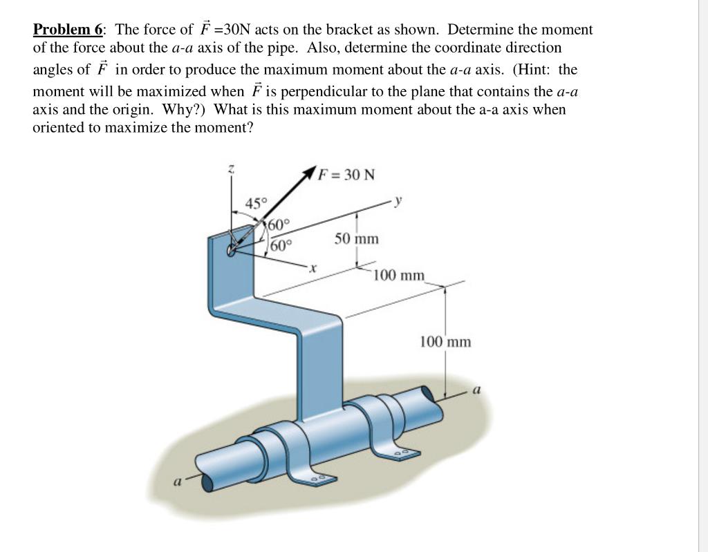 Solved Problem 6: The force of F =30N acts on the bracket as | Chegg.com