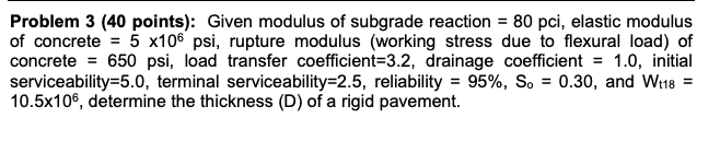 Problem 3 (40 points): Given modulus of subgrade | Chegg.com