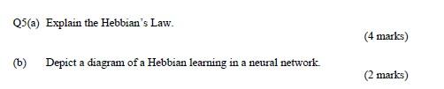 Solved Q5(a) Explain the Hebbian's Law. (4 marks) (6) Depict | Chegg.com