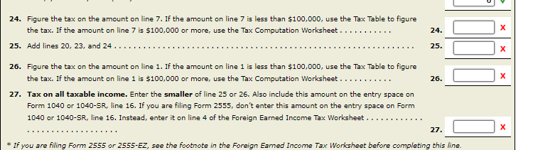 Solved 24. Figure the tax on the amount on line 7. If the | Chegg.com