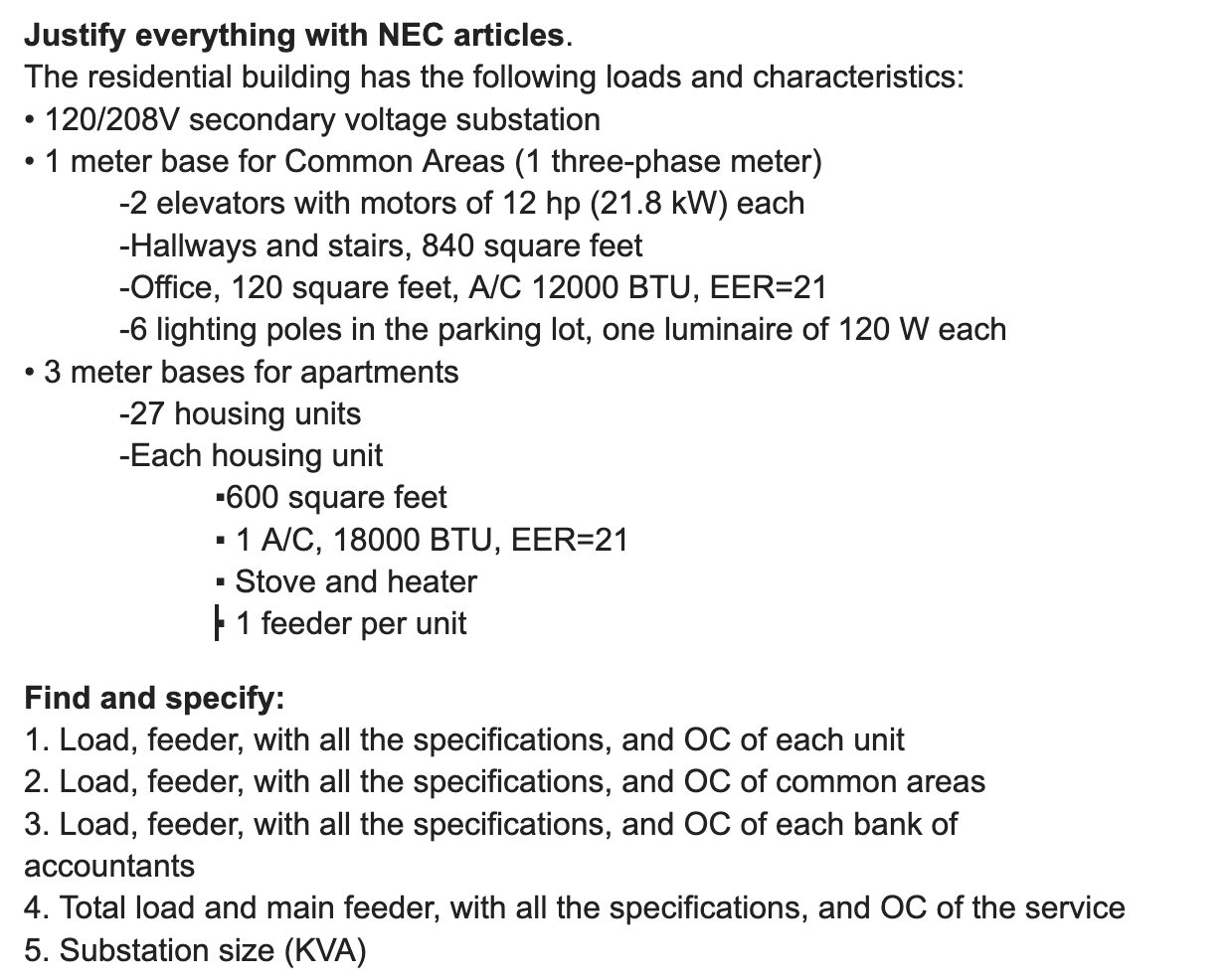Solved Justify everything with NEC articles. The residential | Chegg.com