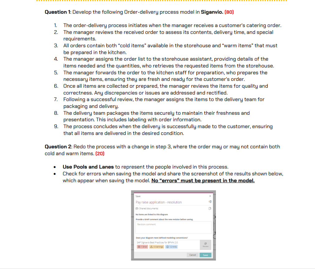 Solved : Develop the following Order-delivery process model | Chegg.com