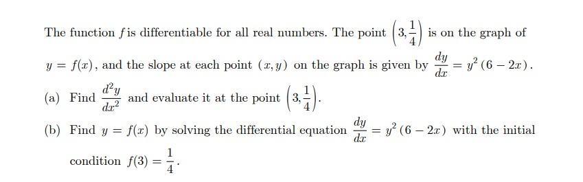 Solved The function fis differentiable for all real numbers. | Chegg.com