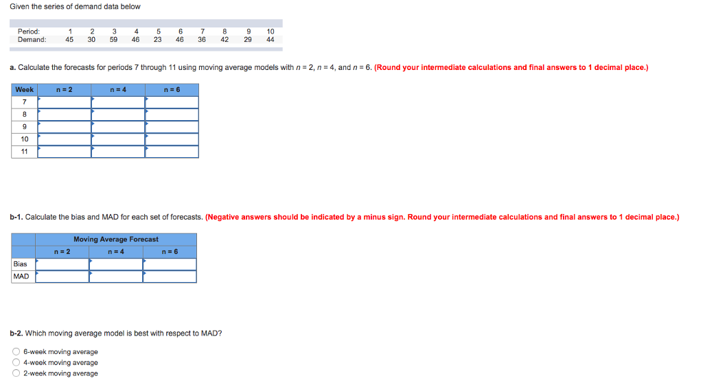 Solved Given the series of demand data below Period: Demand: | Chegg.com