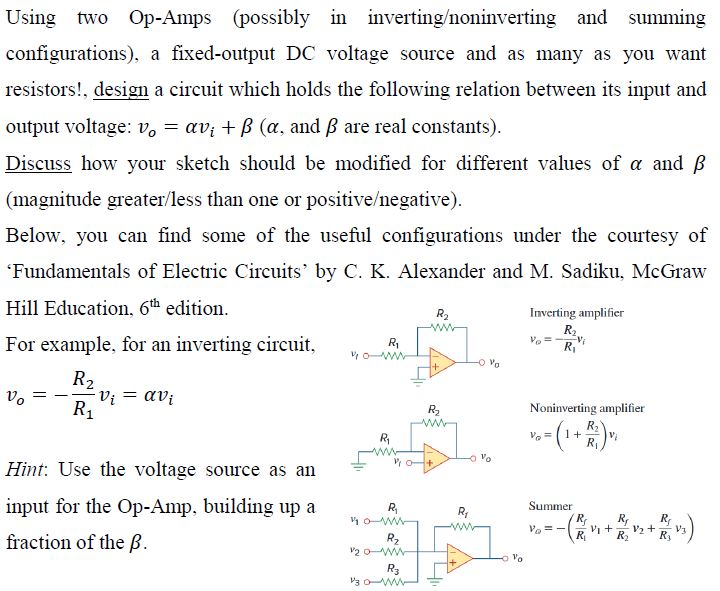 Solved Using two Op-Amps (possibly in inverting/noninverting | Chegg.com