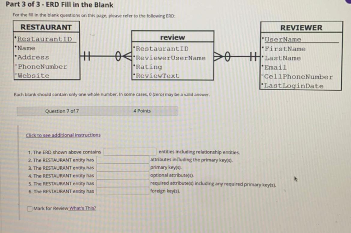Solved Part 3 of 3 - ERD Fill in the Blank For the fill in | Chegg.com