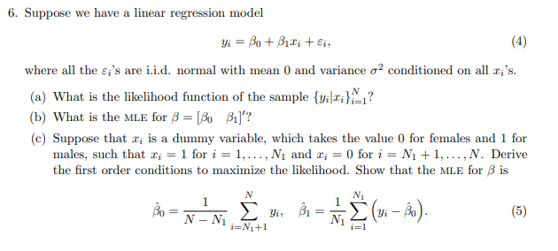 Solved 6. Suppose we have a linear regression model | Chegg.com
