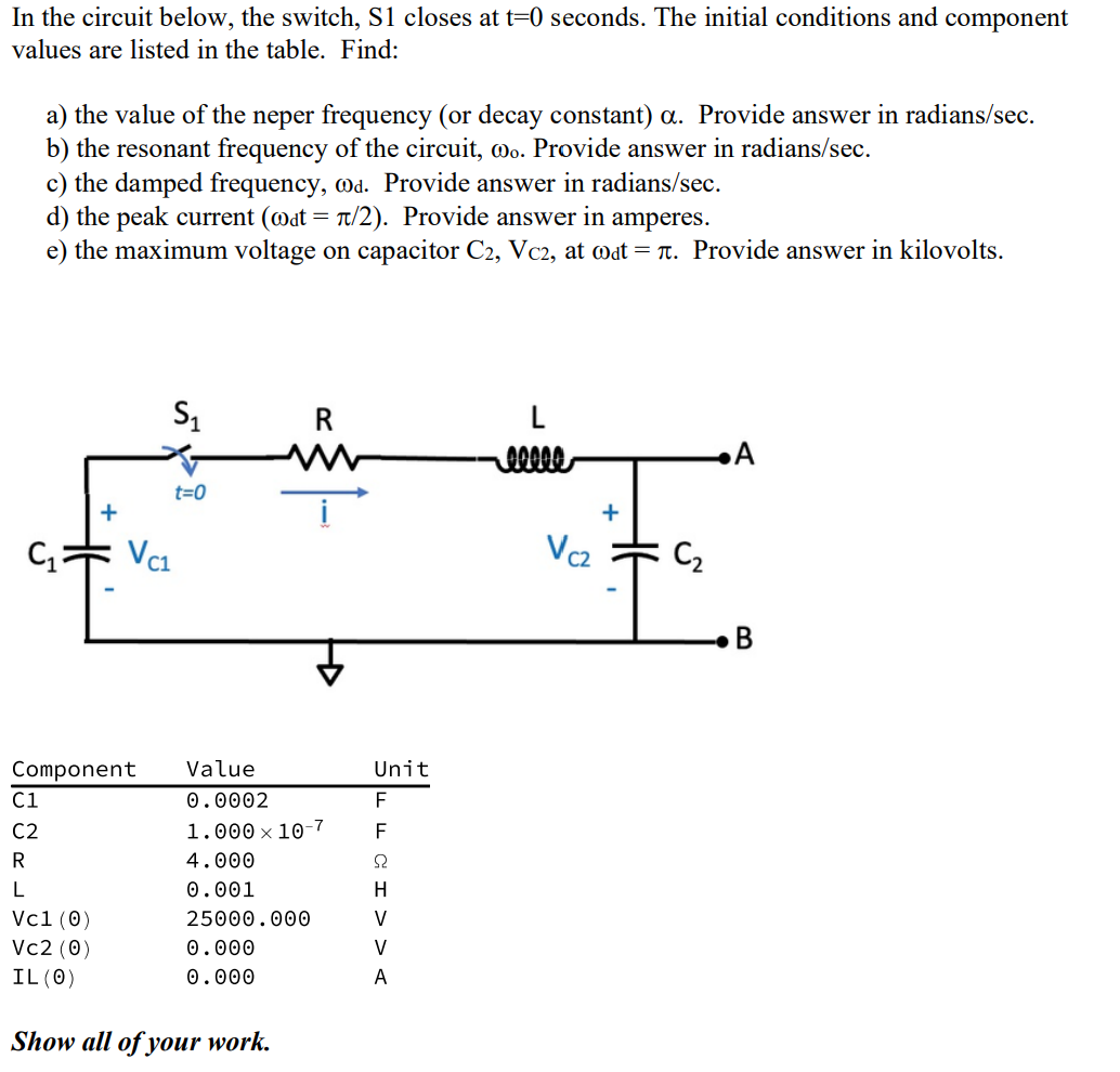 Solved In the circuit below, the switch, S1 closes at t=0 | Chegg.com