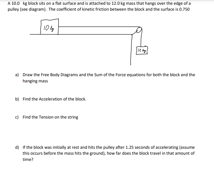 Solved A 10.0 kg block sits on a flat surface and is | Chegg.com