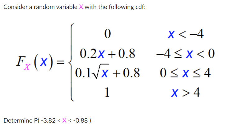 Solved Consider a random variable X with the following cdf: | Chegg.com