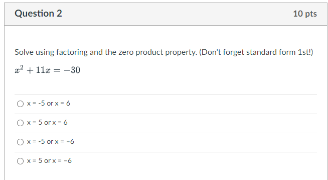 Solved Solve using factoring and the zero product property. | Chegg.com