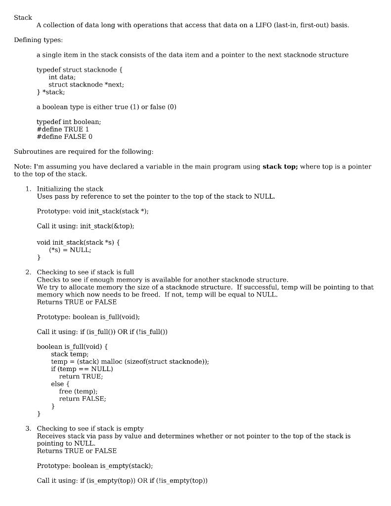 Solved Additional Notes For Stack Program Development These Chegg