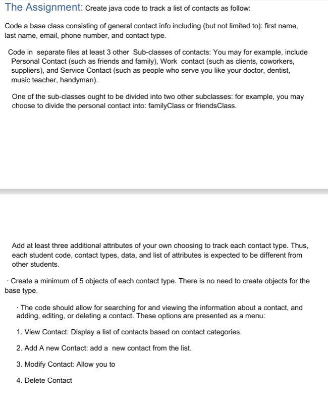 Solved The Assignment: Create java code to track a list of | Chegg.com
