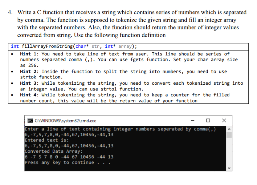 Solved 4. Write a C function that receives a string which | Chegg.com