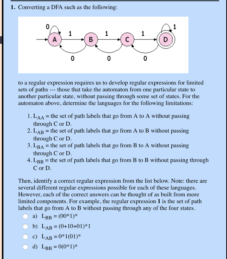 Solved 1. Converting a DFA such as the following: to a | Chegg.com