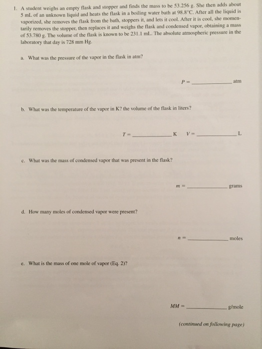 Solved 1. A student weighs an empty flask and stopper and | Chegg.com