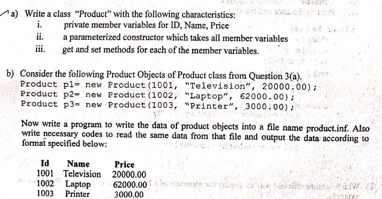 Solved a) Write a class “Product” with the following | Chegg.com