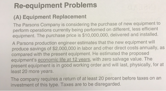 Solved Re-equipment Problems (A) Equipment Replacement The | Chegg.com