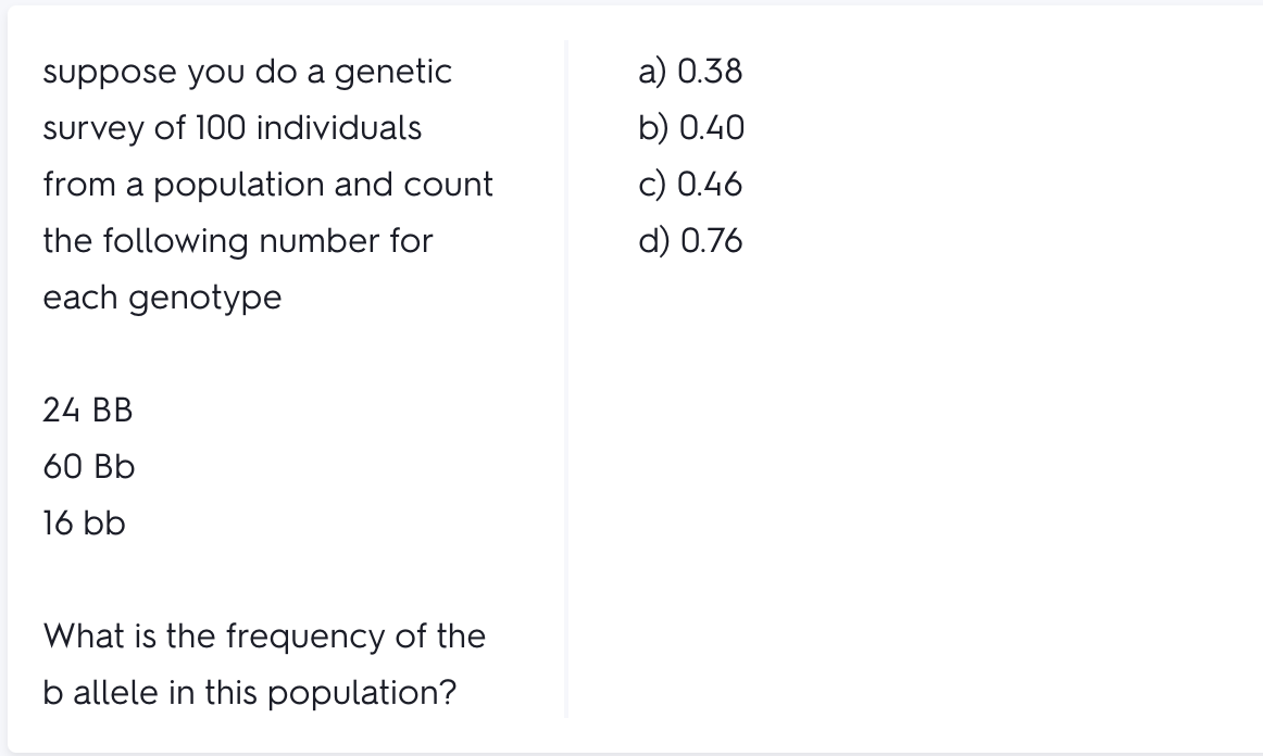 Solved suppose you do a genetic survey of 100 individuals | Chegg.com