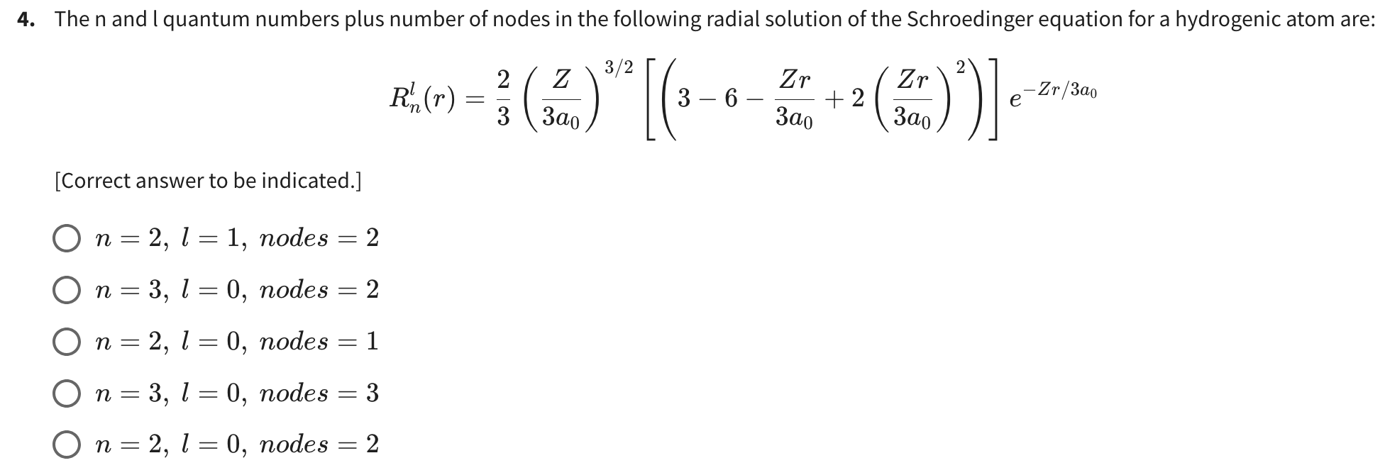 Solved 4. The n and l quantum numbers plus number of nodes | Chegg.com