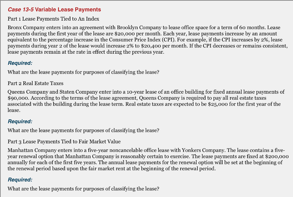 Solved Case 13-5 Variable Lease Payments Part 1 Lease | Chegg.com