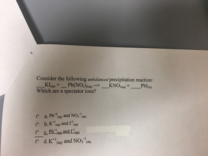 Solved Consider the following unbalanced precipitation | Chegg.com