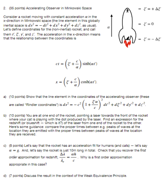 2. (35 points) Accelerating Observer in Minkowski | Chegg.com
