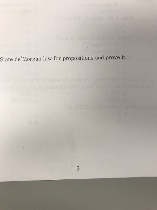 Solved State de'Morgan law for propositions and prove it. | Chegg.com
