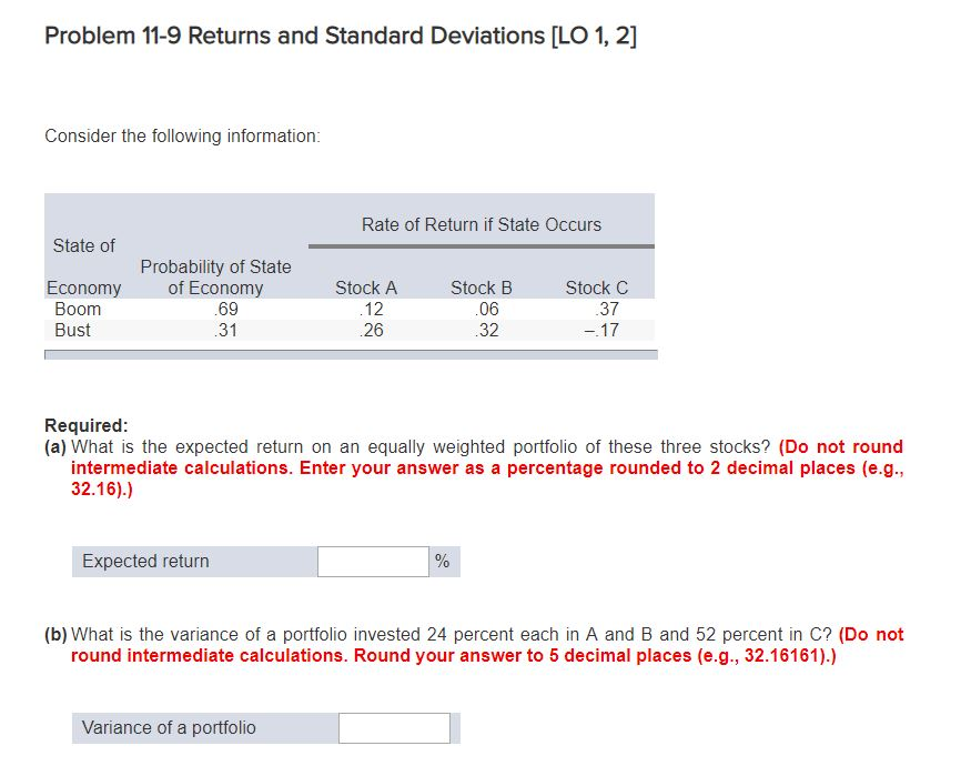 Solved Problem 11-9 Returns and Standard Deviations [LO 1, | Chegg.com