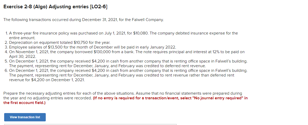 Solved Exercise 2-8 (Algo) Adjusting entries [LO2-6] The | Chegg.com