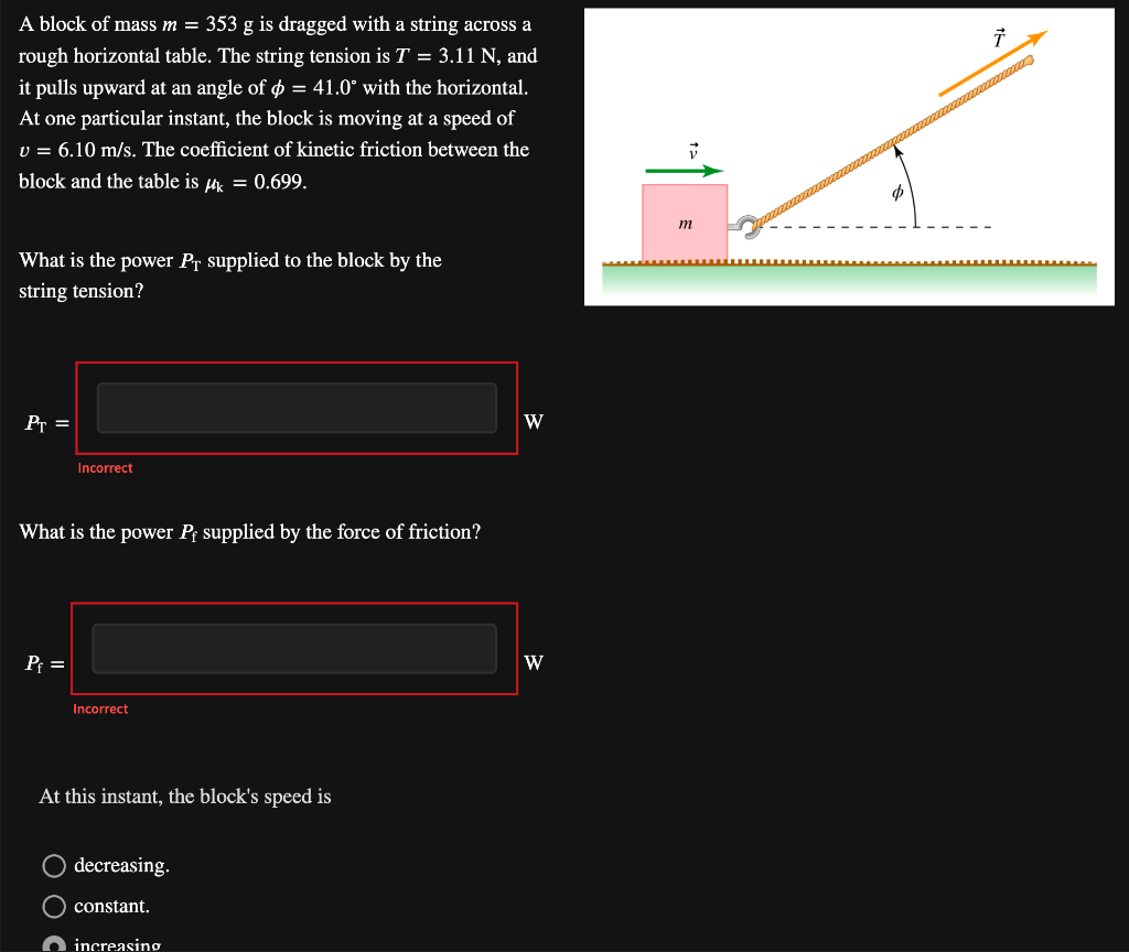 Solved i A block of mass m = 353 g is dragged with a string | Chegg.com
