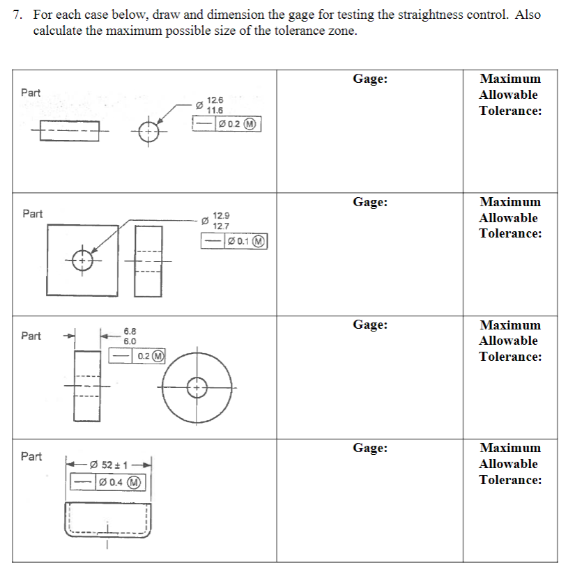 Solved 7. For each case below, draw and dimension the gage | Chegg.com
