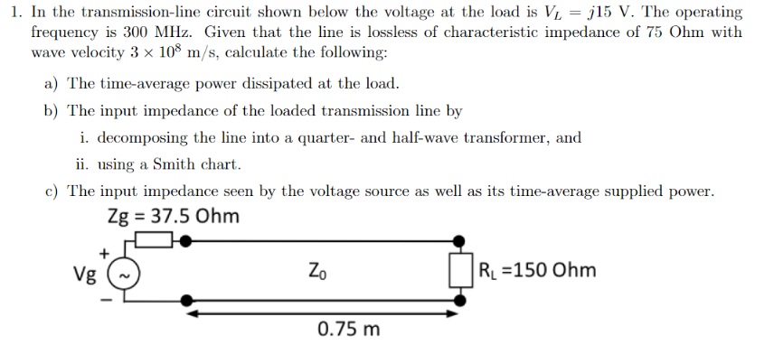 Solved 1. In the transmission-line circuit shown below the | Chegg.com