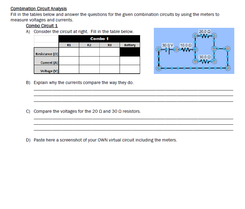 Solved Combination Circuit Analysis Fill In The Tables Below