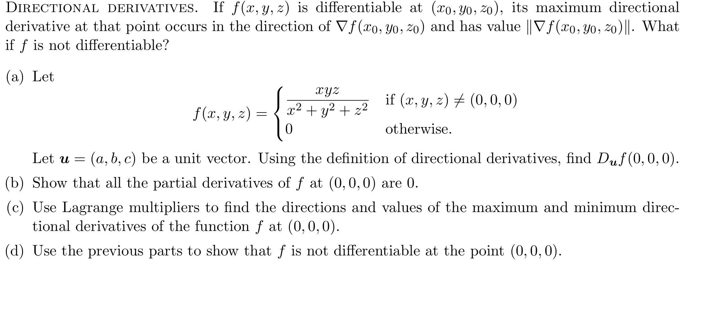 Solved DIRECTIONAL DERIVATIVES. If f(x, y, z) is | Chegg.com