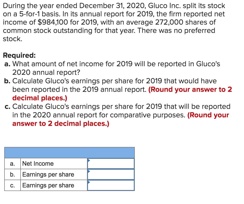 Solved Calculate EPS and effect of stock split on EPS LO 9. | Chegg.com